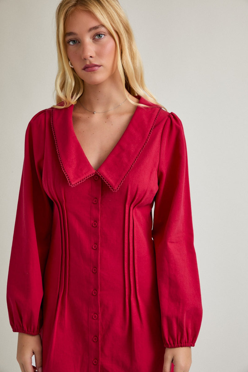 Cherry Collar V-Neck Dress – Black Sun Storecr